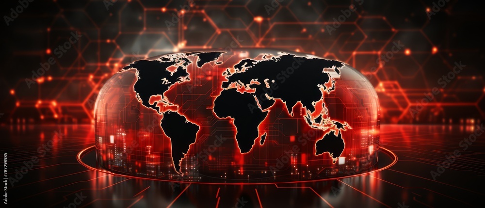 Animated world map with pulsing cybersecurity threats, flat, radar ...