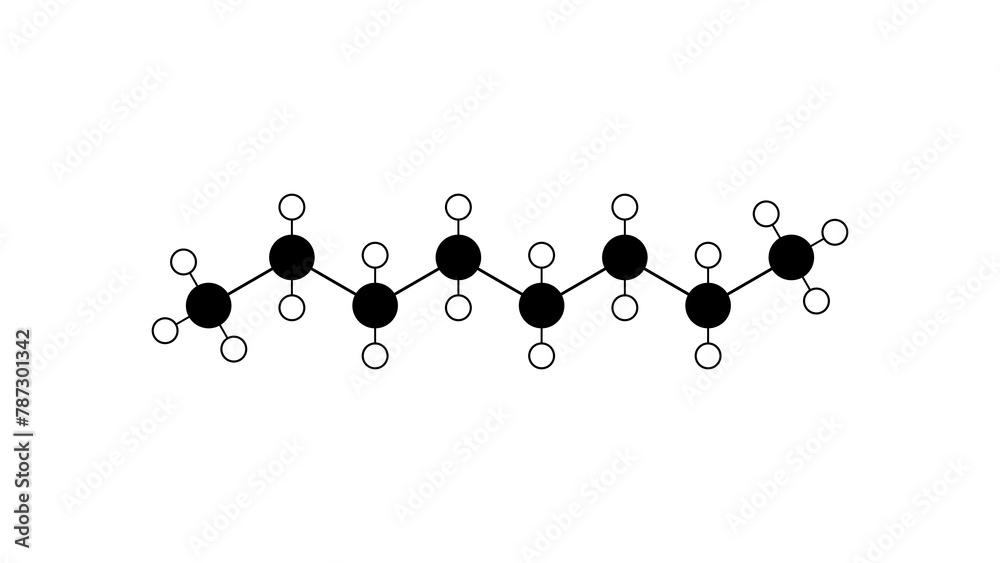 octane molecule, structural chemical formula, ball-and-stick model ...