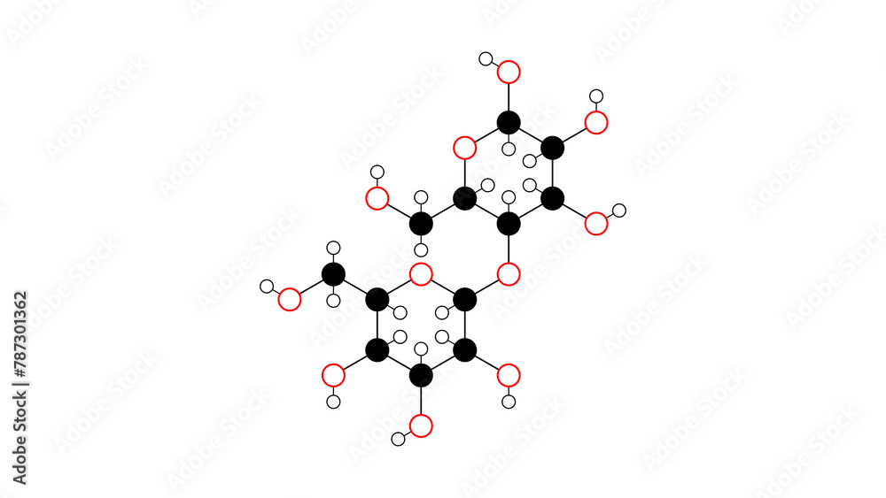cellulose molecule, structural chemical formula, ball-and-stick model ...