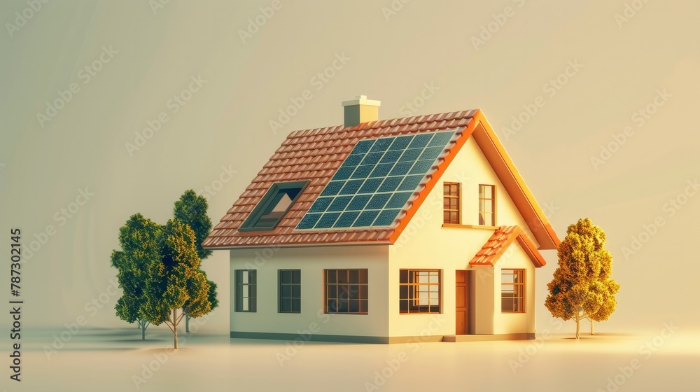 Volumetric 3D model of modern house, cottage with solar panels on the ...