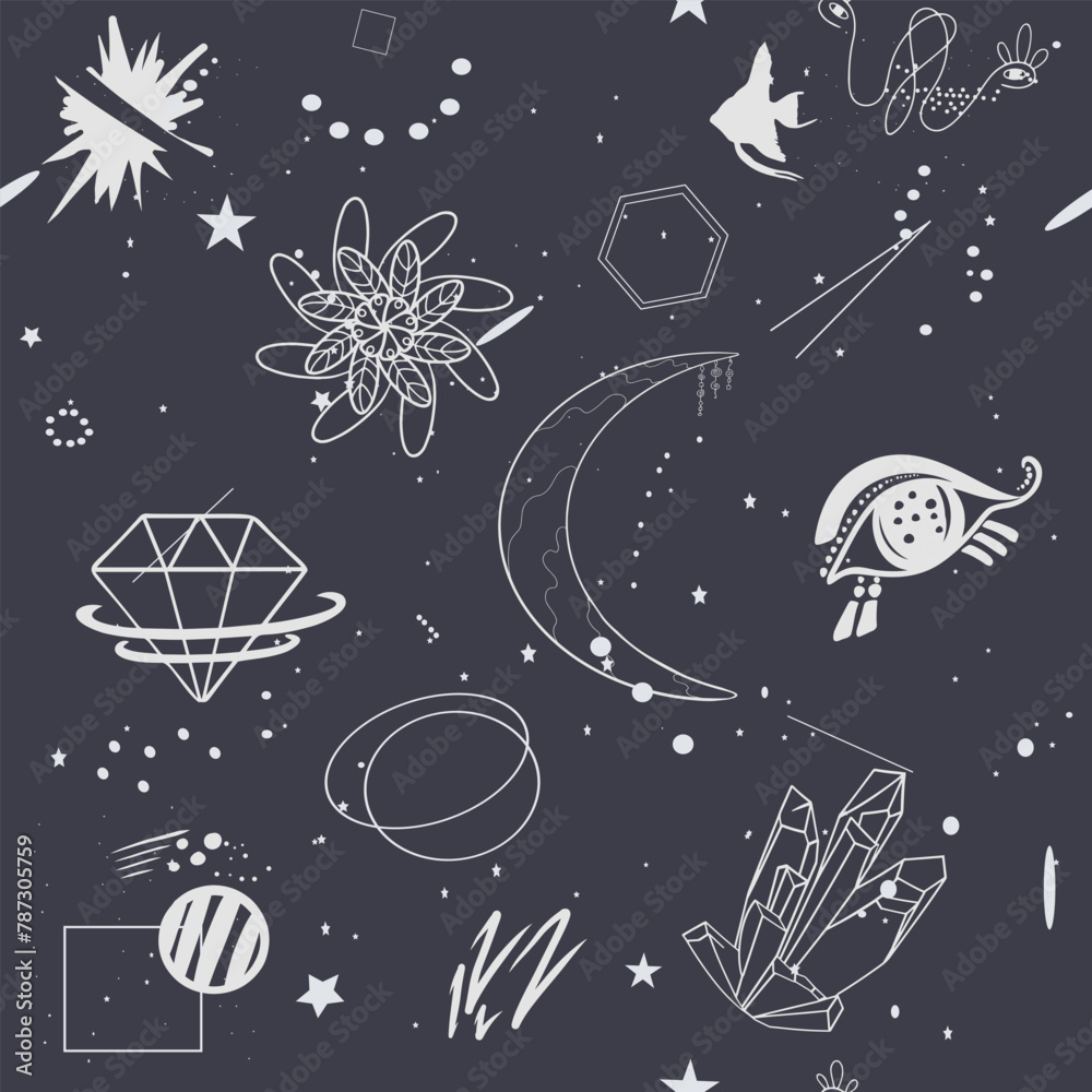 Magical pattern, mystical eyes, months. Seamless illustration with shit ...