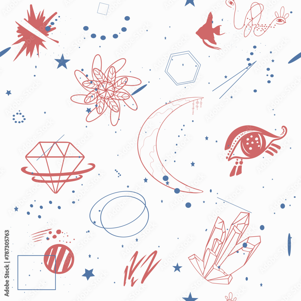 Magical pattern, mystical eyes, months. Seamless illustration with shit ...