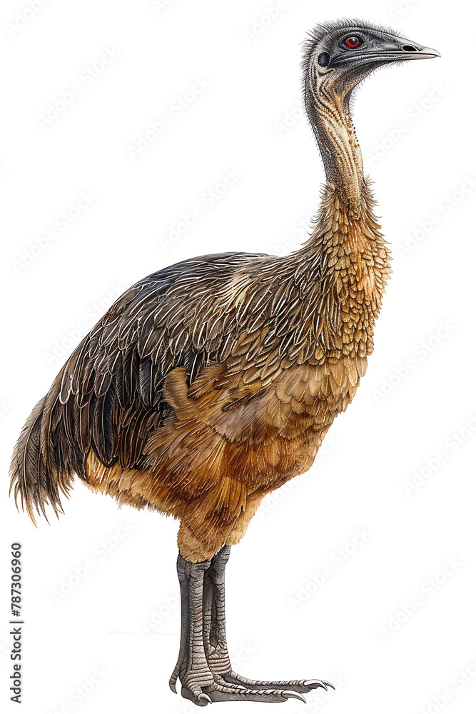 Render a photorealistic image of the moa bird from a top-down ...