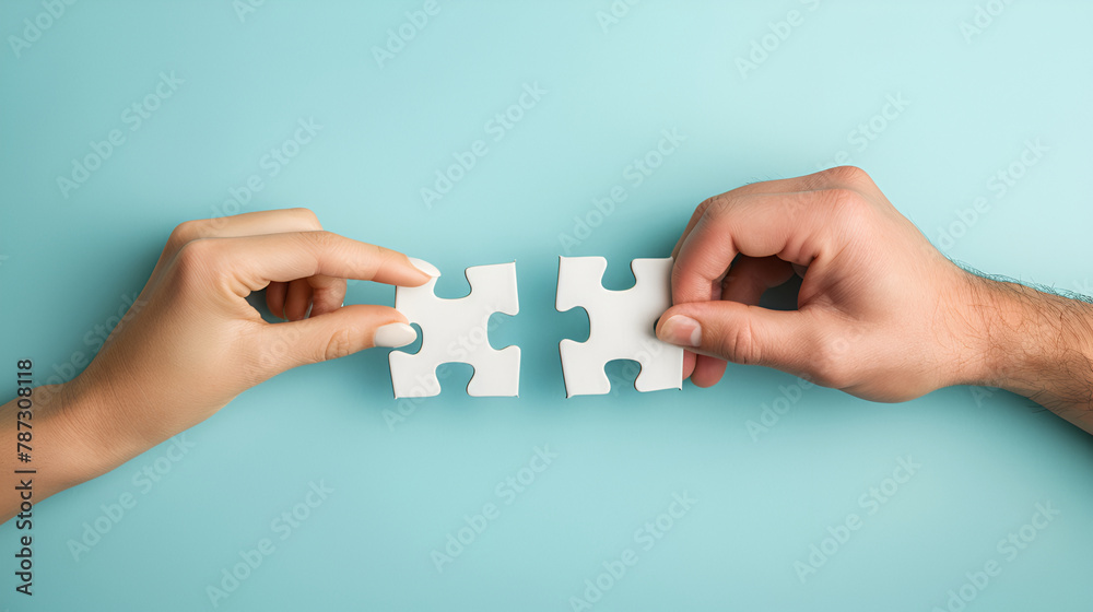 Young adult woman hand fingers holding and connecting different two ...