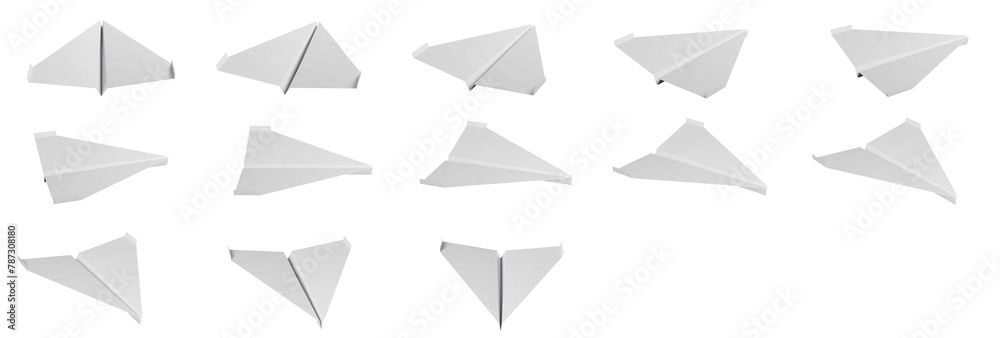 Paper airplane from different angles, 360-degree view, white paper ...