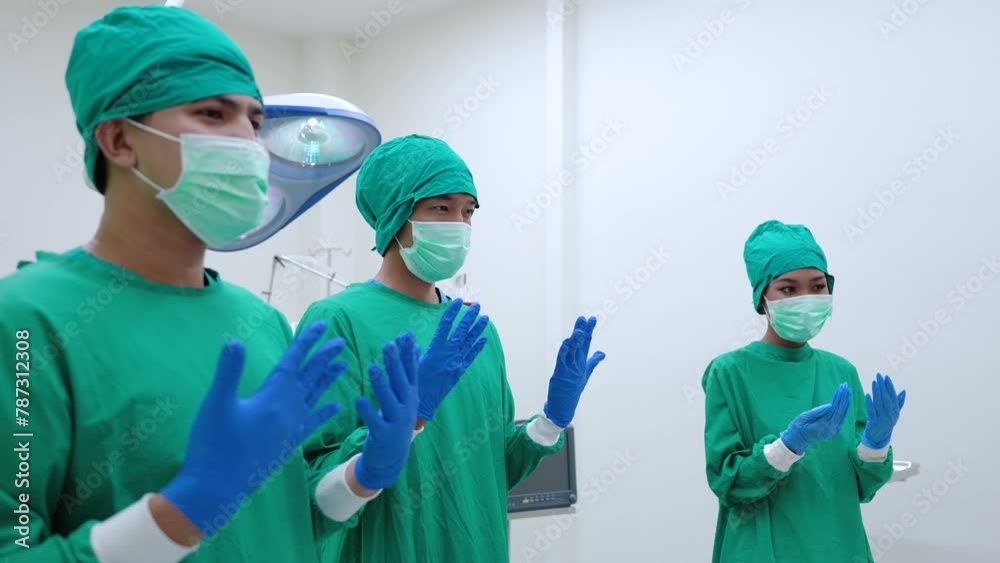 Stockvideon Professional surgeon doctors team show hands with gloves ...