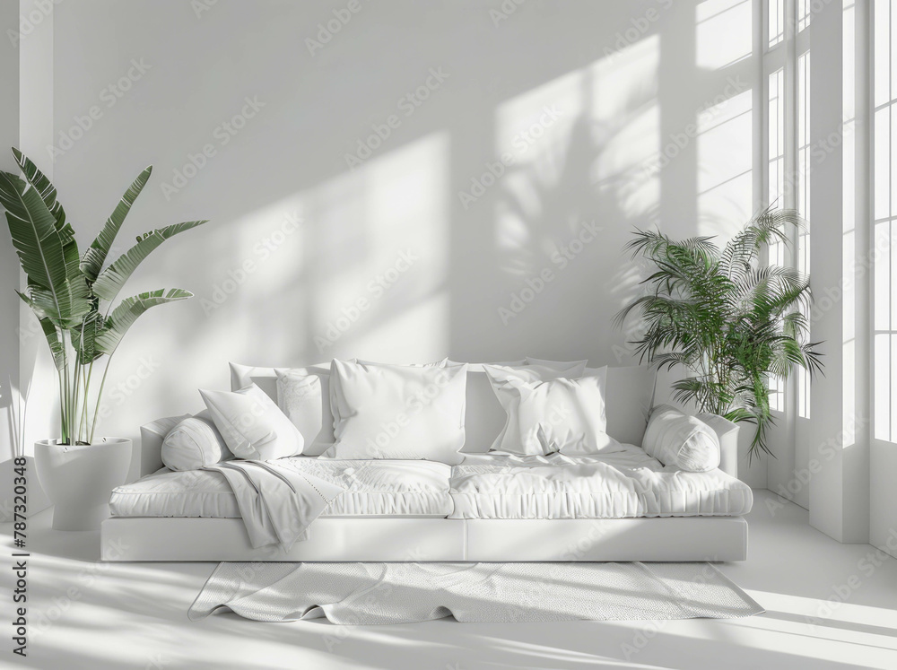 Explore a monochromatic depth in this 3D-rendered living room with a ...