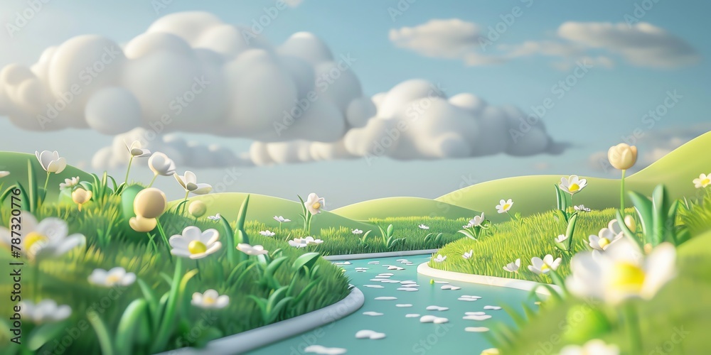 3d wallpaper, cute, Minimalist spring stream grass simple, grass, cute ...