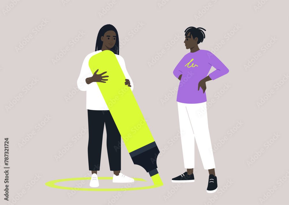 Establishing Personal Space, Two Figures Drawing Lines of Respect, A ...