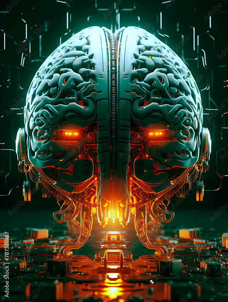 Artificial Intelligence Brain. human brain on technology background represent ai and cyber space ...