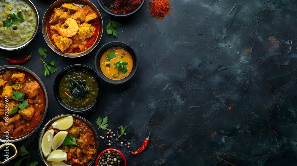 Indian curry on dark backgroound Traditional food concept Dishes and ...