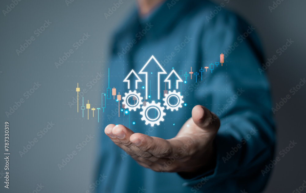 Process to increase productivity concept. Businessman holding ...