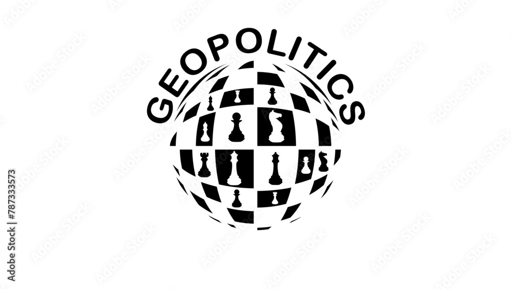 geopolitics emblem, earth as a chessboard, black isolated silhouette ...