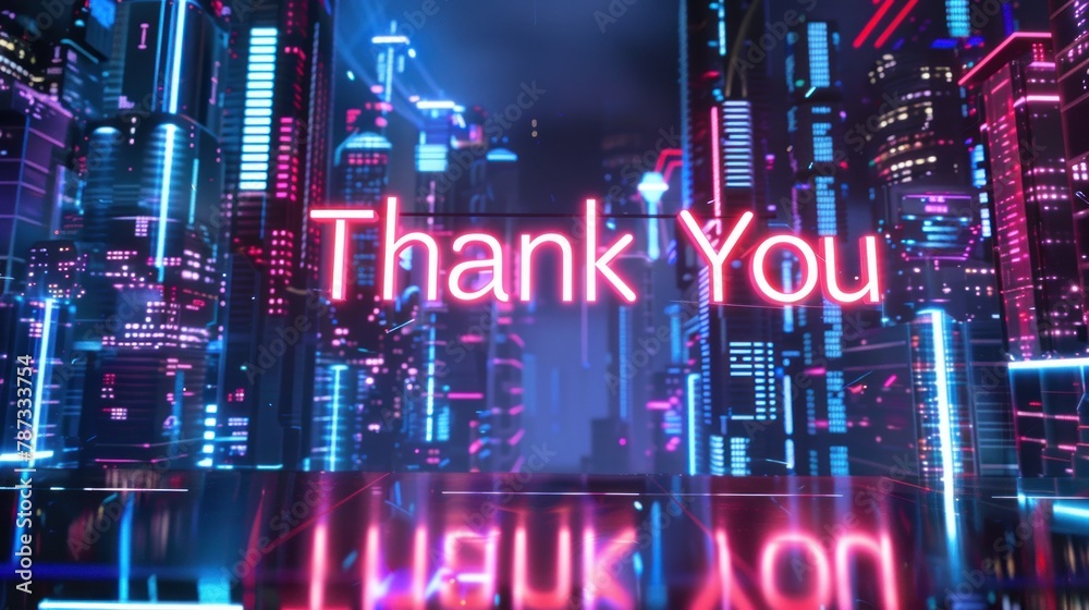 A futuristic cityscape background with holographic elements and "Thank ...