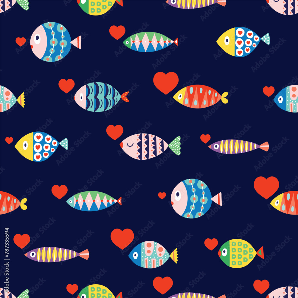 Cute colorful fish. Kids background. Can be used in textile industry ...