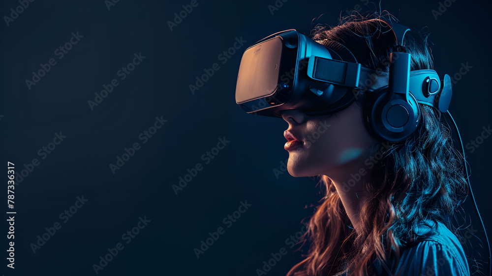 girl virtual reality viewer augmented reality, generative Ai Stock ...