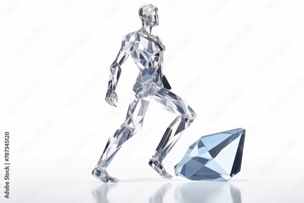 An isolated diamond statue which is designed like a muscular man ...