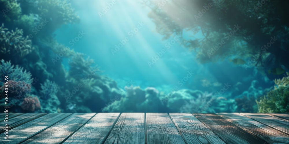 An enchanting underwater view where sun rays pierce through the water ...