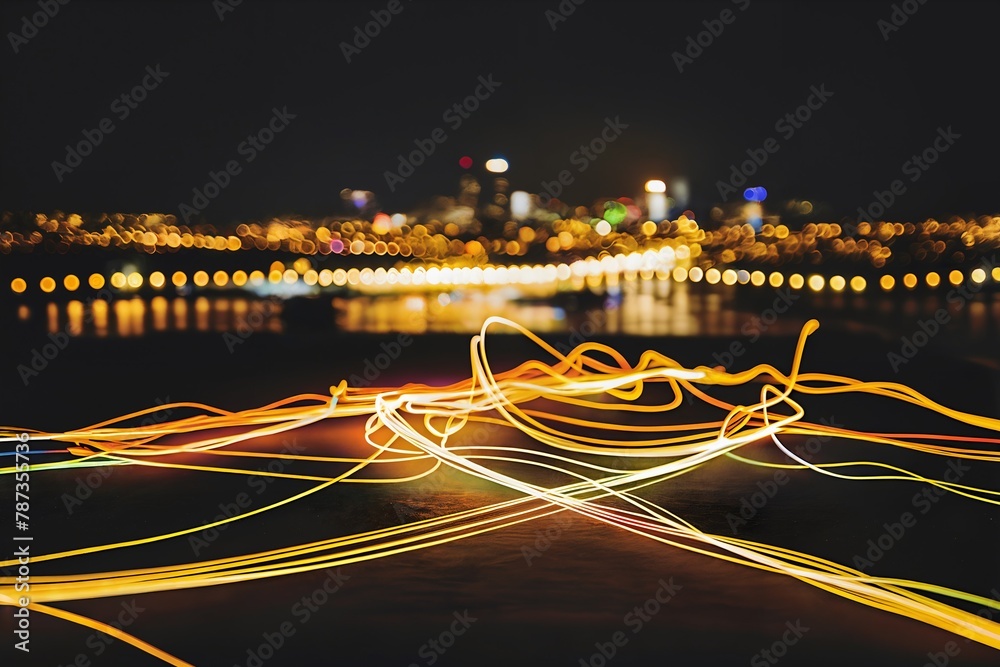 Lightpainting with vibrant lines of light dancing and intertwining like ...