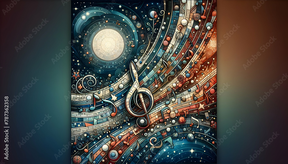 Ilustrace „Melody Mosaic: A Beautiful Pattern of Musical Notes and ...