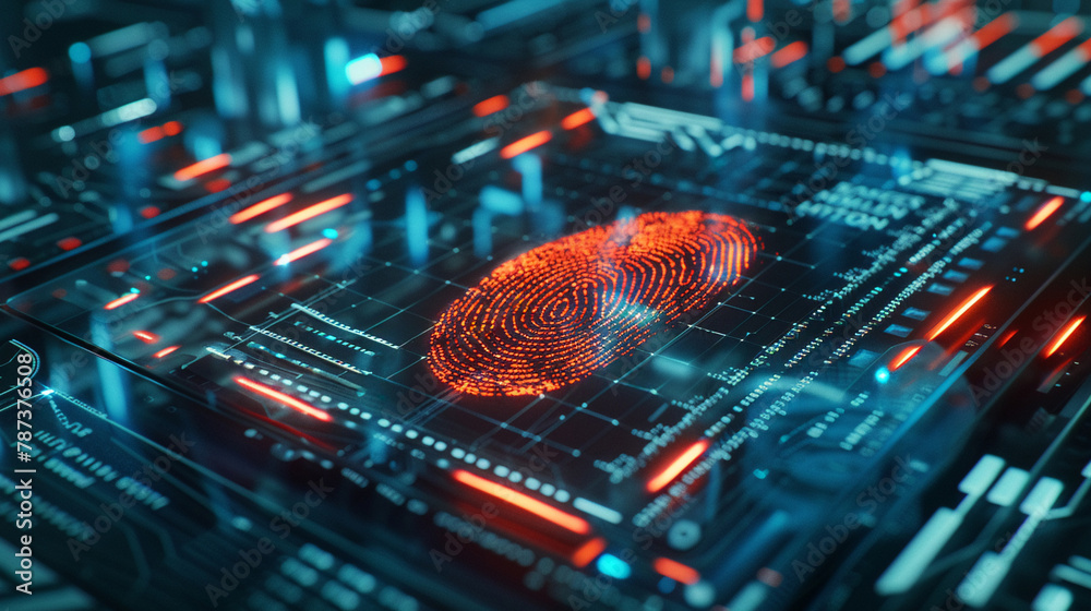 A detailed scene of a fingerprint being scanned for secure access with ...