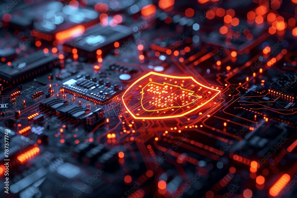 Autonomous robots patrolling the perimeter of futuristic data center ...