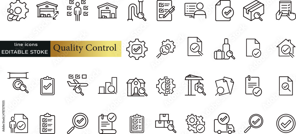 Vecteur Stock Quality Control Line Icons Set Quality Control Outline