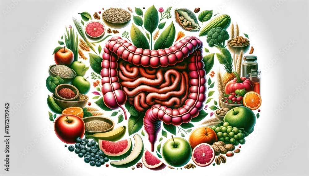 AI generated illustration of a stomach filled with fresh fruits and ...