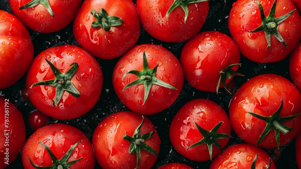 Vivid organic red tomatoes texture background for fresh and natural ...