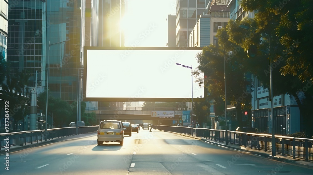 big white display placard poster at summer city street over road with ...