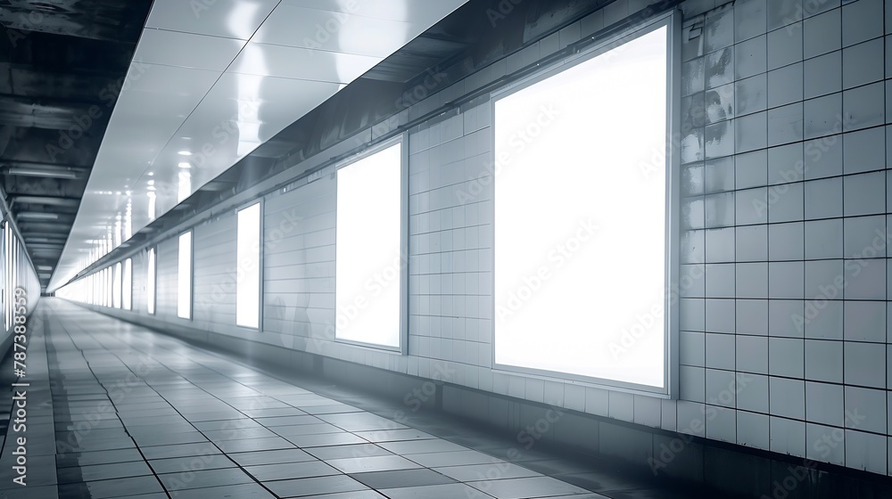 OOH Multiple blank vertical mockups of white panels advertising ...
