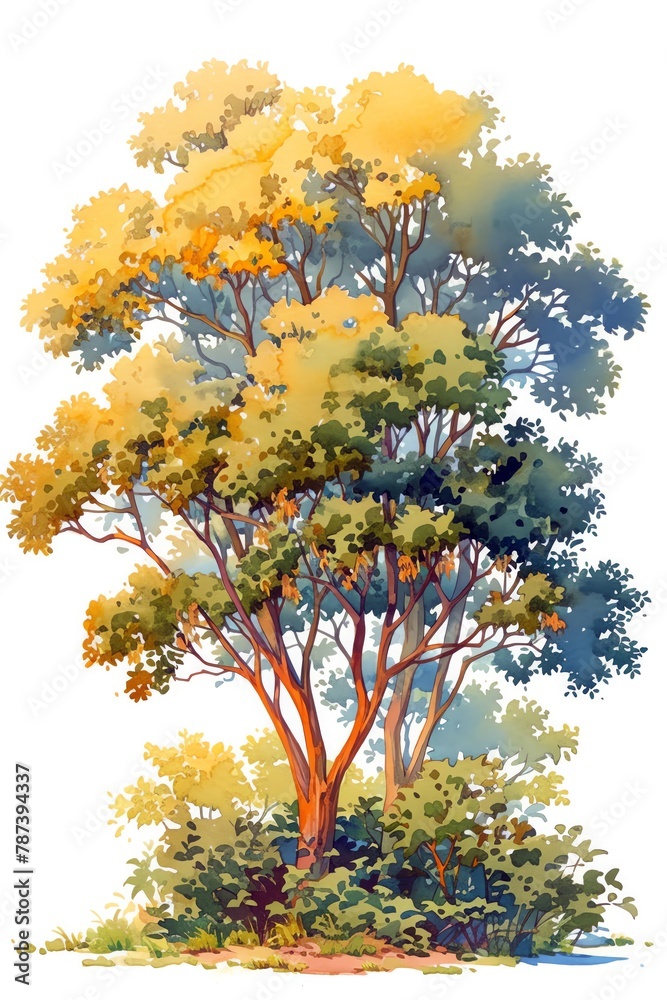A detailed painting of Euphorbia ingens Candelabra Tree in a savannah ...