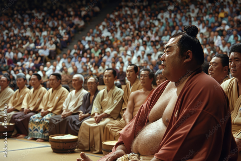 Traditional Sumo wrestling match taking place in Sumo Arena Stock Photo ...