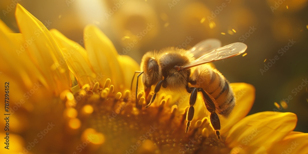 The industrious bee on a sunflower is a representation of nature's ...