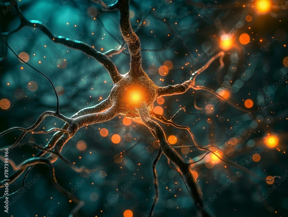 Nerve cell firing a signal through an axon, the process of nerve ...