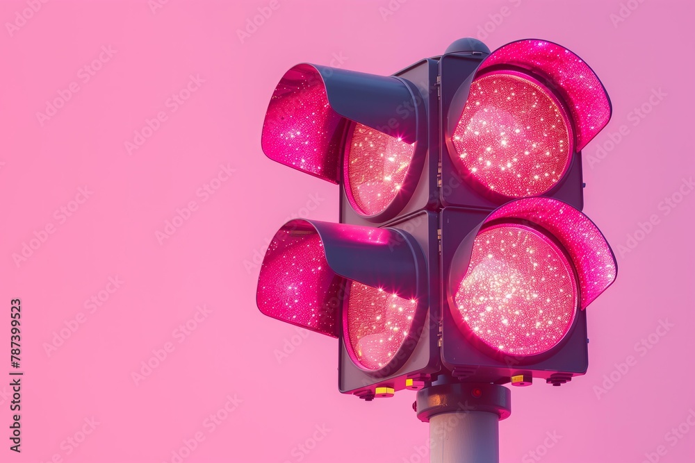 traffic lights covered in pink glitter shinning different shades of ...