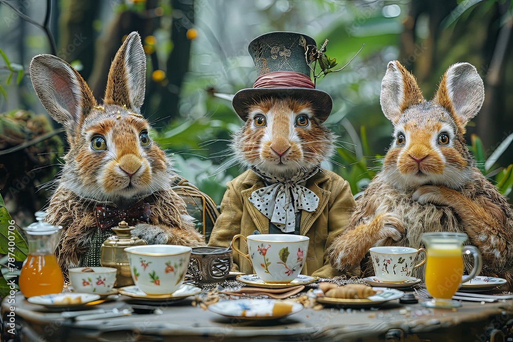 Mad Hatter, March Hare, and Dormouse hosting a tea party at their ...