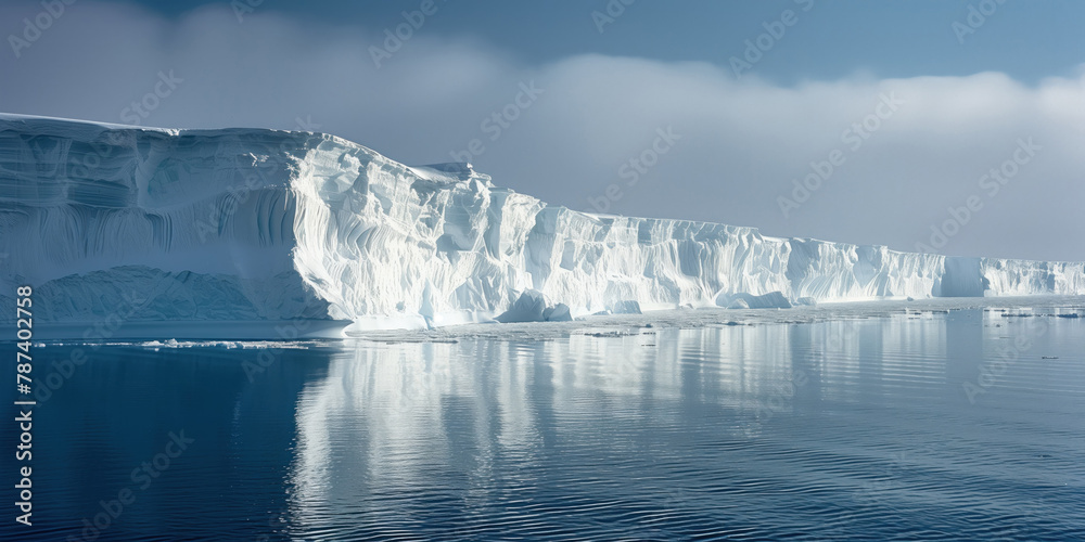 Antarctic coast, the edge of the ice shelf breaks into the cold ocean ...