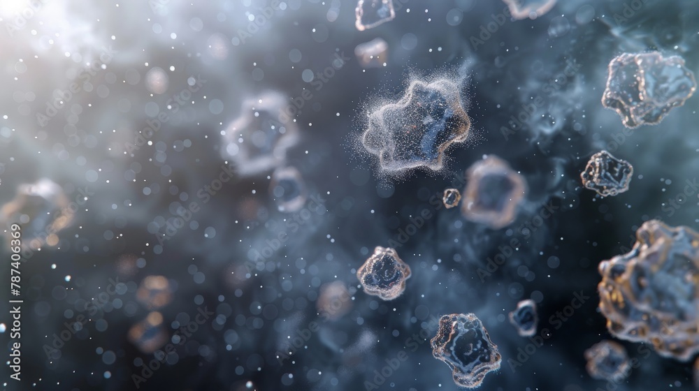 A microscopic view of dust particles, magnified to reveal a variety of ...