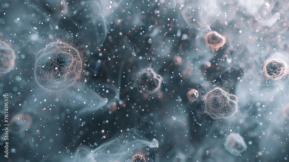 A microscopic view of dust particles, magnified to reveal a variety of ...