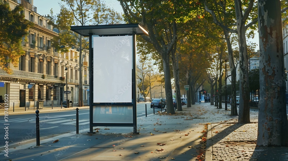 Bus stop billboard Mockup in empty street in Paris Parisian style ...