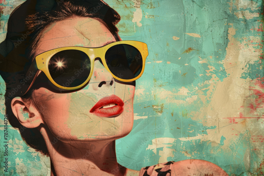 Vintage-inspired pop art depiction of a woman wearing shades. Artistic ...
