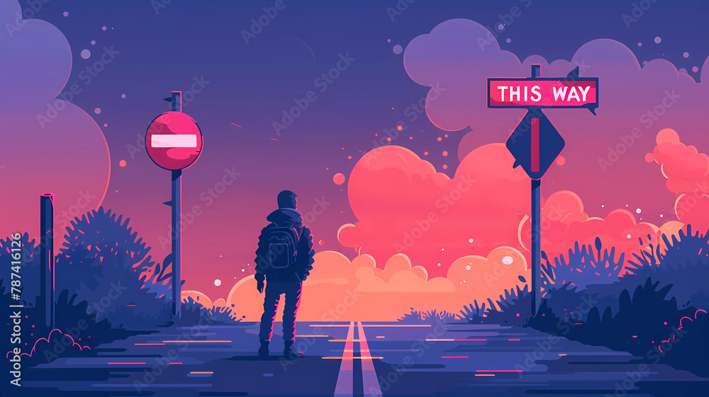 Flat Illustration of a Stop Sign and an Indecisive Traveler Stock ...