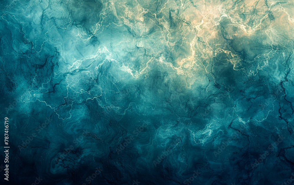 Abstract watercolor painting with a gradient teal color scheme, merging ...