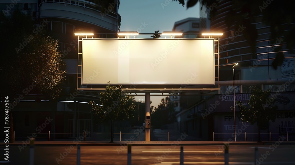 modern street wide billboard with lights mockup with beautiful ...