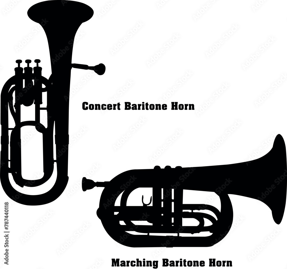 Baritone Horns Vector Musical Instrument Silhouette Set Stock Vector ...