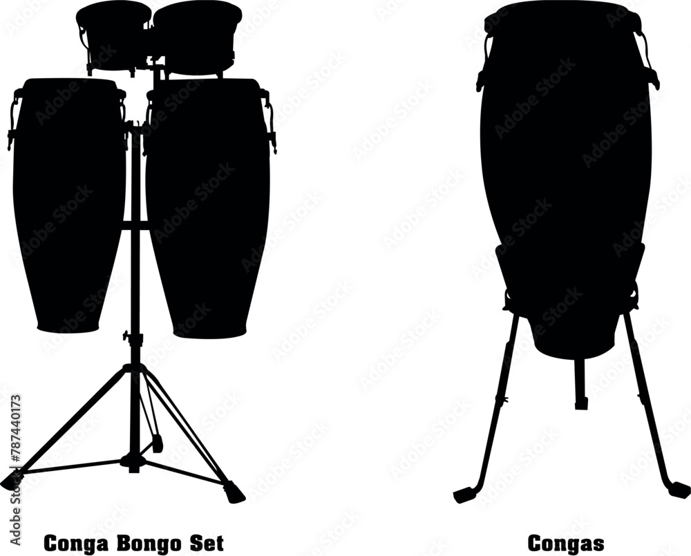 Congas Vector Musical Instrument Silhouette Set Stock Vector | Adobe Stock