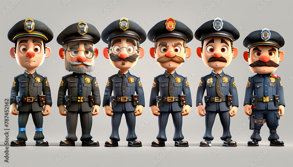 Cartoon style 2d flat image of a group of police officers in uniform ...