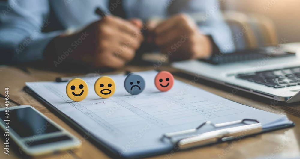 Engaging feedback survey on a clipboard, using emoticons to visually ...