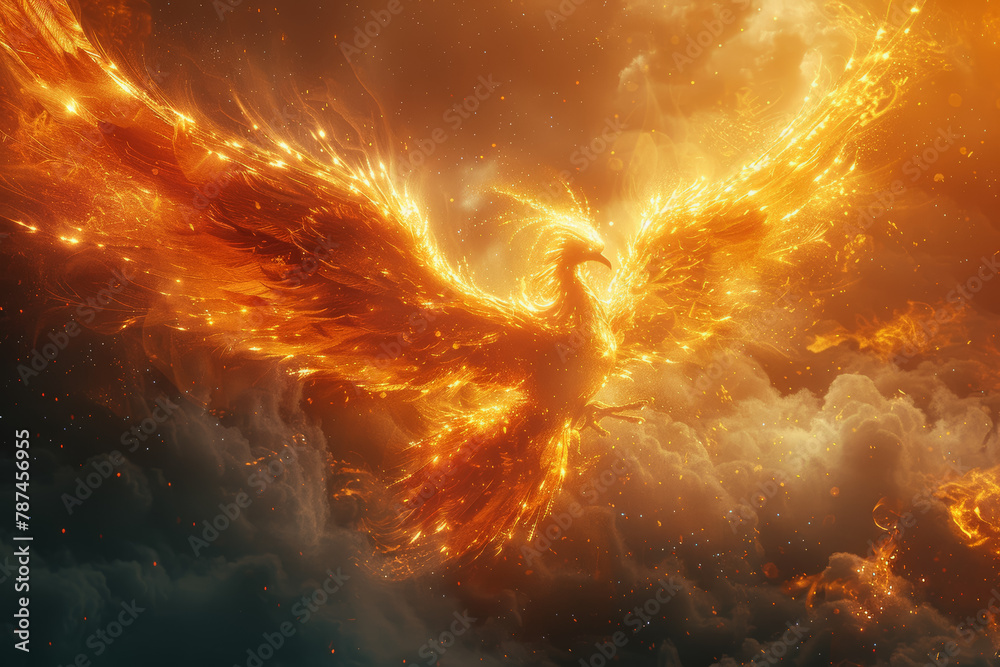 A phoenix rising from the ashes, embodying the resilience of dreams in ...